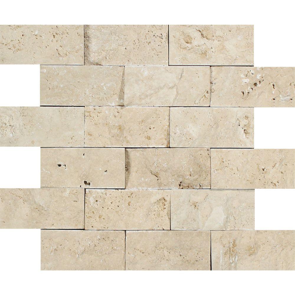 2 x 4 Split-faced Ivory Travertine Brick Mosaic Tile | MosaicBros.com