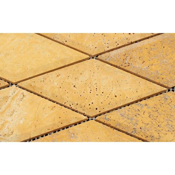 3 x 6 Honed Gold Travertine Deep-Beveled Diamond Mosaic Tile ...