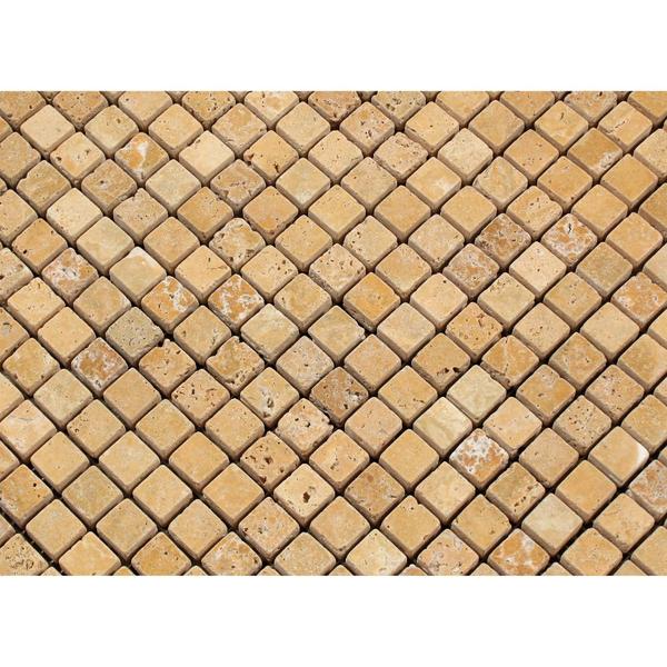 5/8 x 5/8 Tumbled Gold Travertine Mosaic Tile | MosaicBros.com