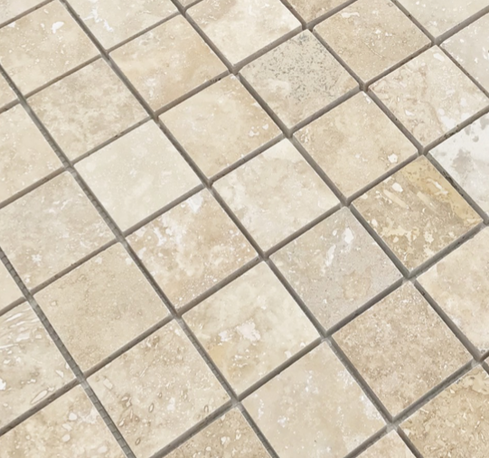 2x2 Cream Travertine Mosaic Tile Filled And Honed | MosaicBros.com